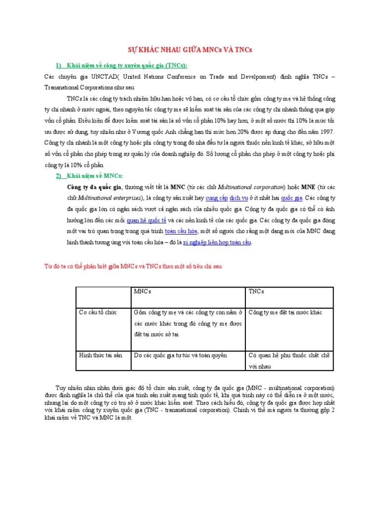 MNCs VÀ TNCs | PDF