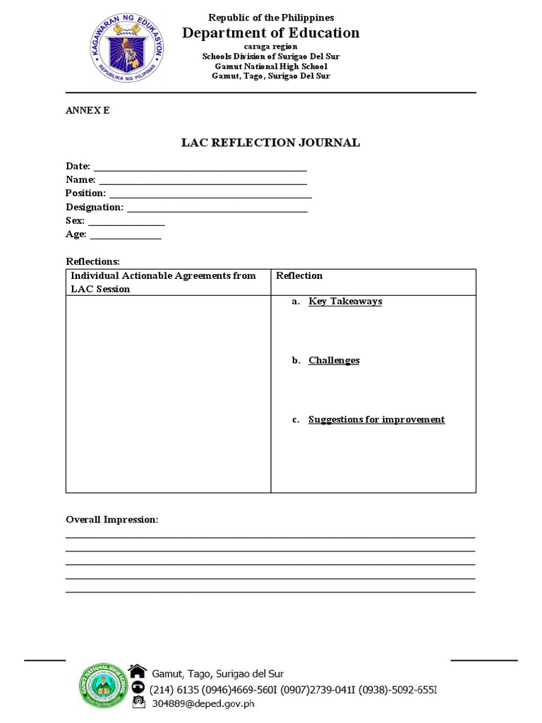 Annex e Lac Reflection Journal | PDF