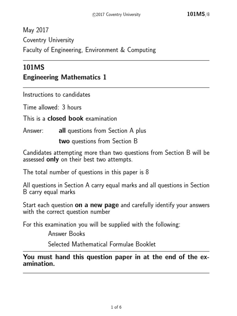 101ms 2017 s2 Paper | PDF | Mathematical Analysis | Mathematical Objects