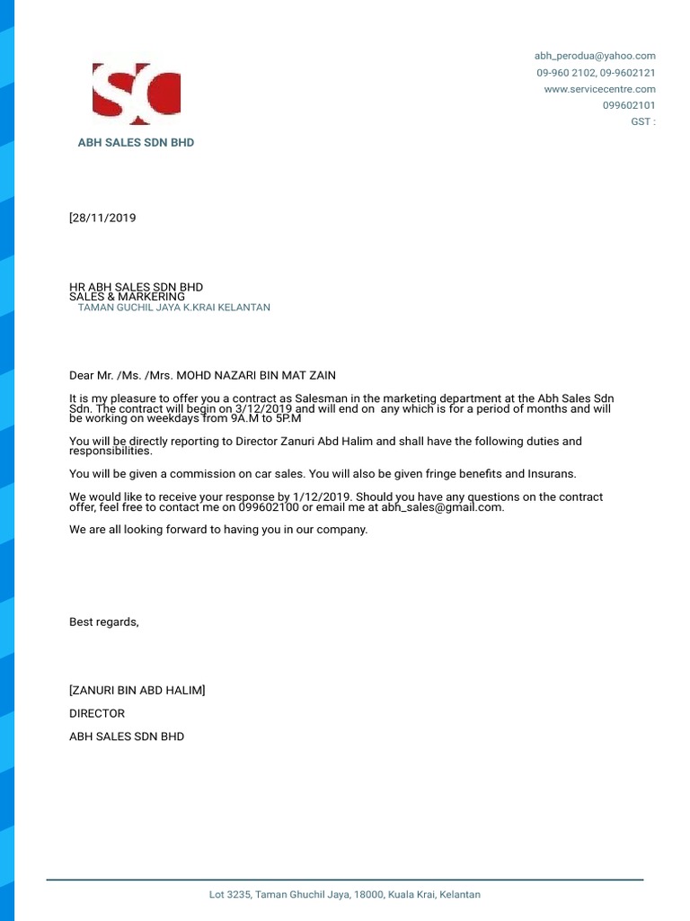 Letter Offer Abh Sales - Backup | PDF