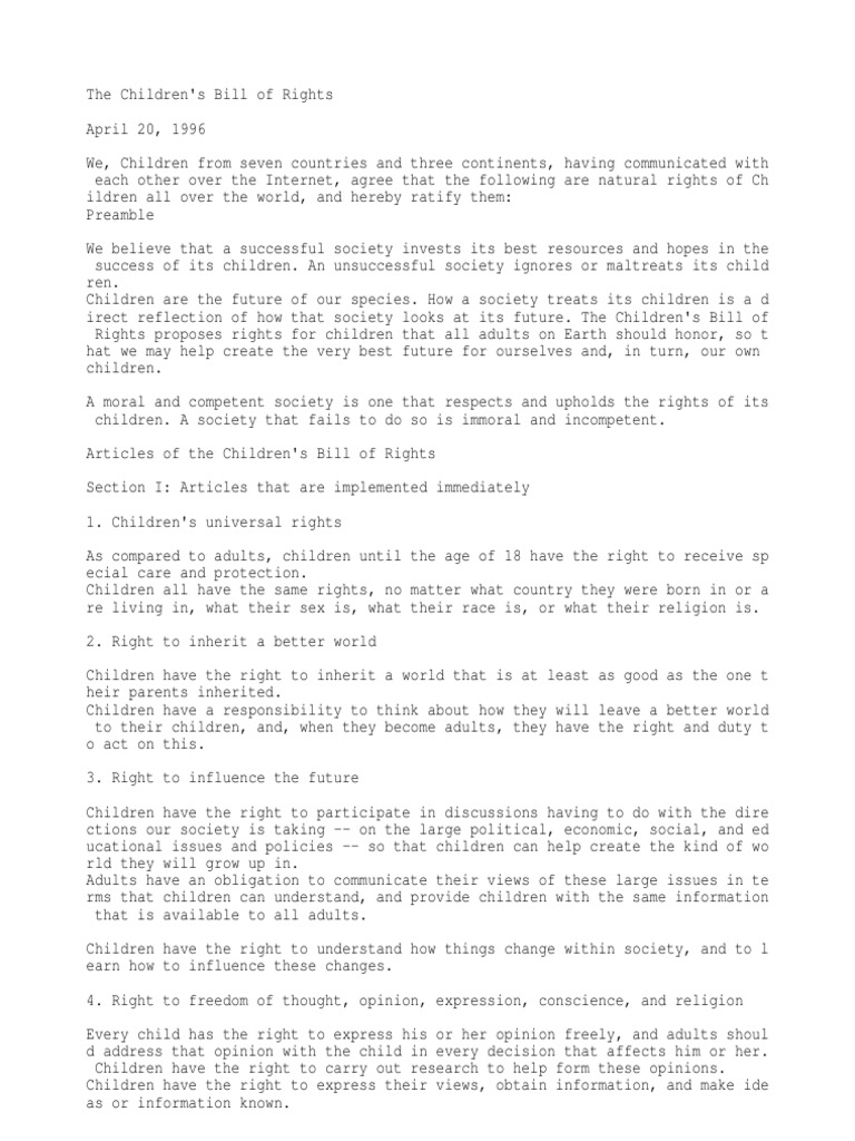 Children's Bill of Rights | PDF | United States Bill Of Rights | Privacy
