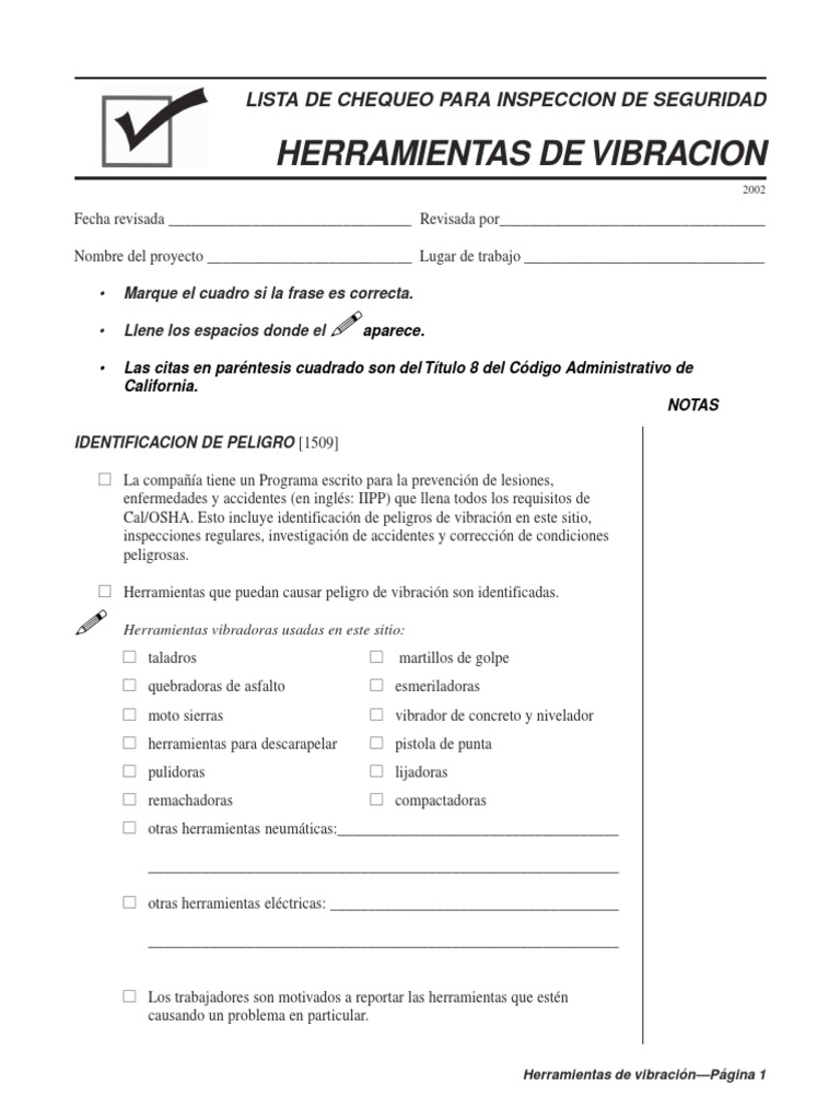 Check List - Vibraciones Mano Brazo | PDF | Médico de atención primaria ...