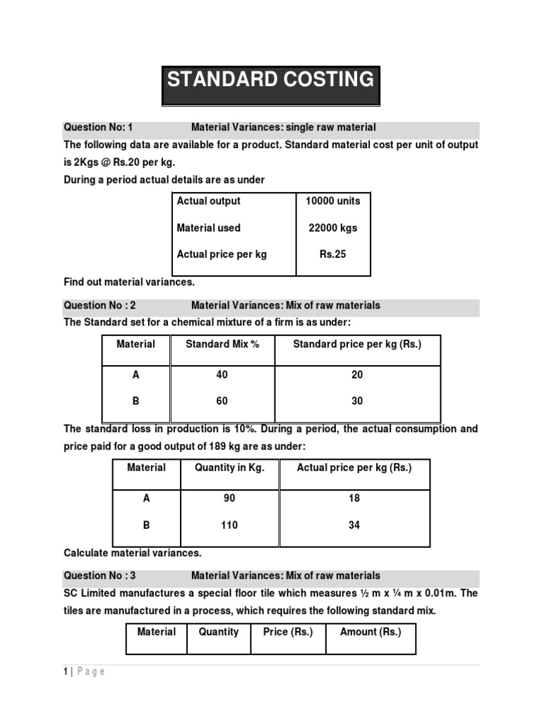 Standard Costing Ex Questions | PDF | Labour Economics | Personal Computers
