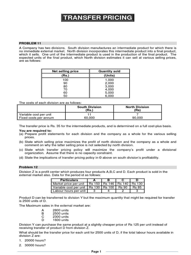 Transfer Pricing Ex - Questions | PDF | Profit (Economics) | Prices