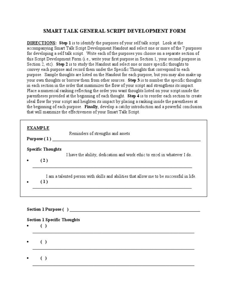 Smart Talk General Script Development Form | PDF | Human Nature ...