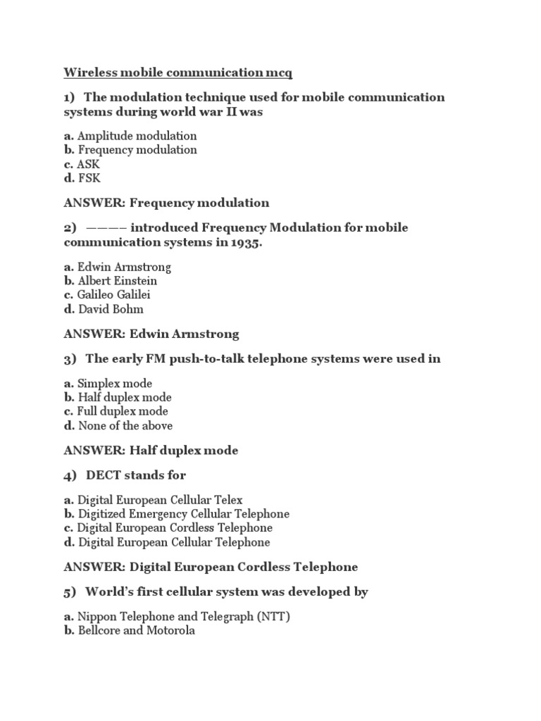 Wireless Mobile Communication MCQ | PDF | Cellular Network | Radio