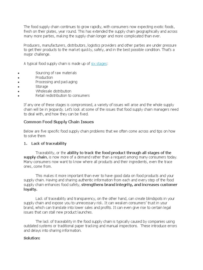 The Food Supply Chain Issues | PDF | Supply Chain | Foods