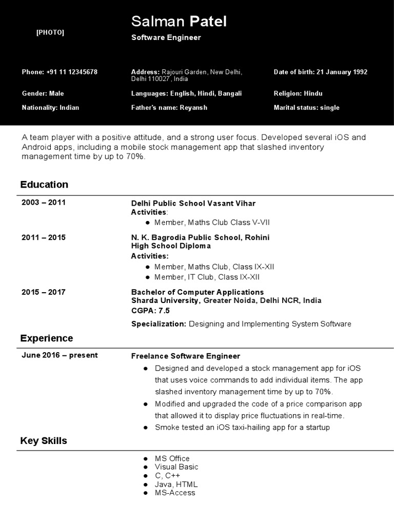 Biodata Format | PDF
