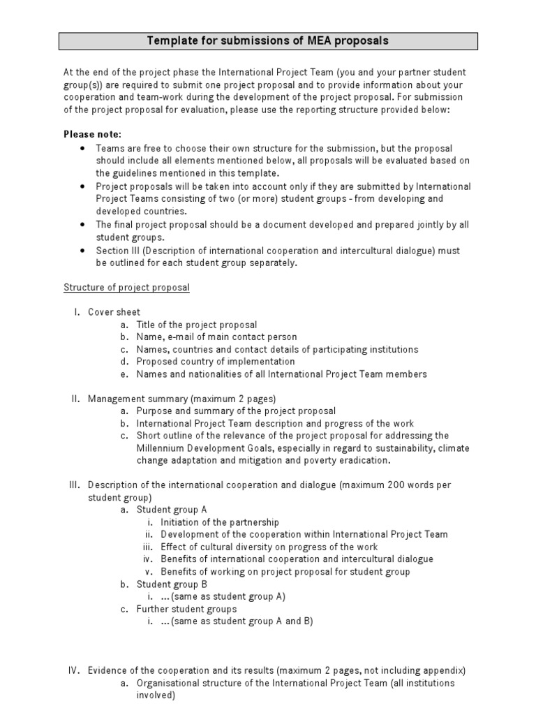 MEA proposal submission template | PDF | Business