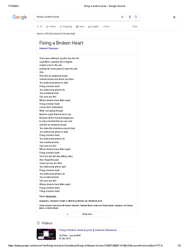 Fixing A Broken Heart | PDF | Entertainment (General)