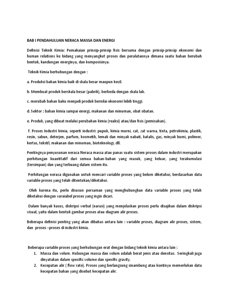 Bab I Pendahuluan Neraca Massa Dan Energi | PDF | Sains & Matematika