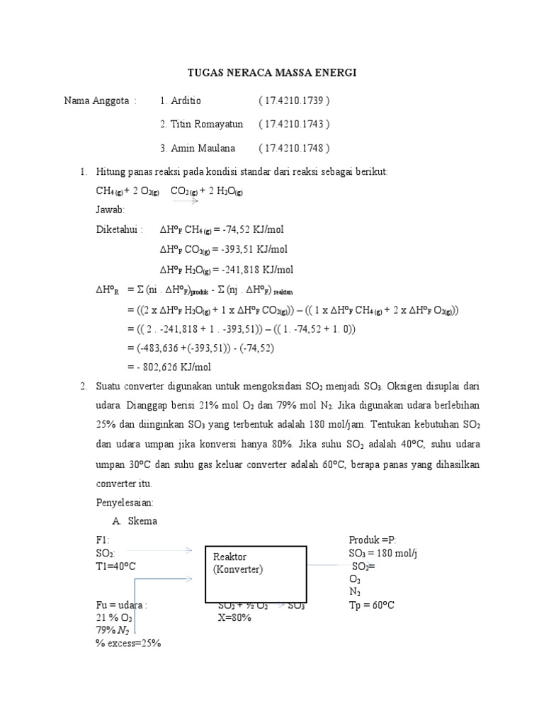 Neraca Massa dan Energi Reaksi SO2 | PDF