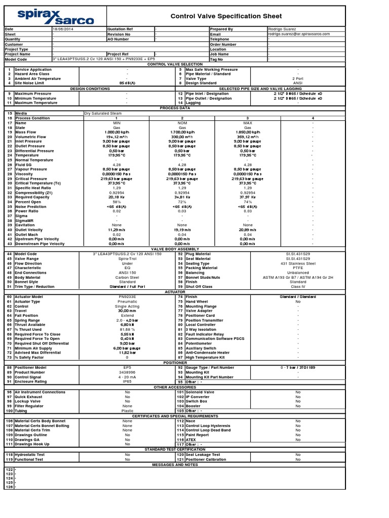 Control Valve Specification Sheet | Download Free PDF | Valve | Pipe ...
