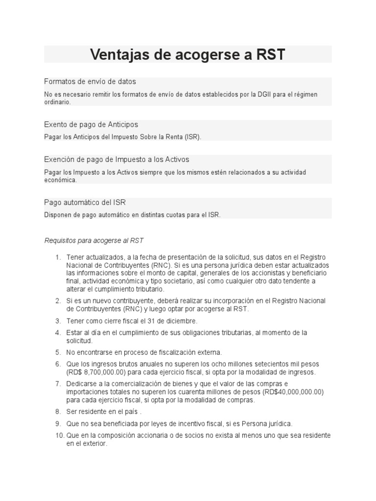 Informacion RST | PDF | Impuesto sobre la renta | Impuestos