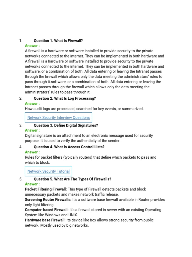Firewall Questions and Answers | PDF | Firewall (Computing) | Computer Network