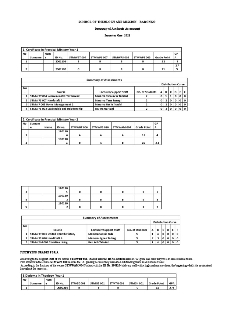Example of STM Summary of Assessment | PDF