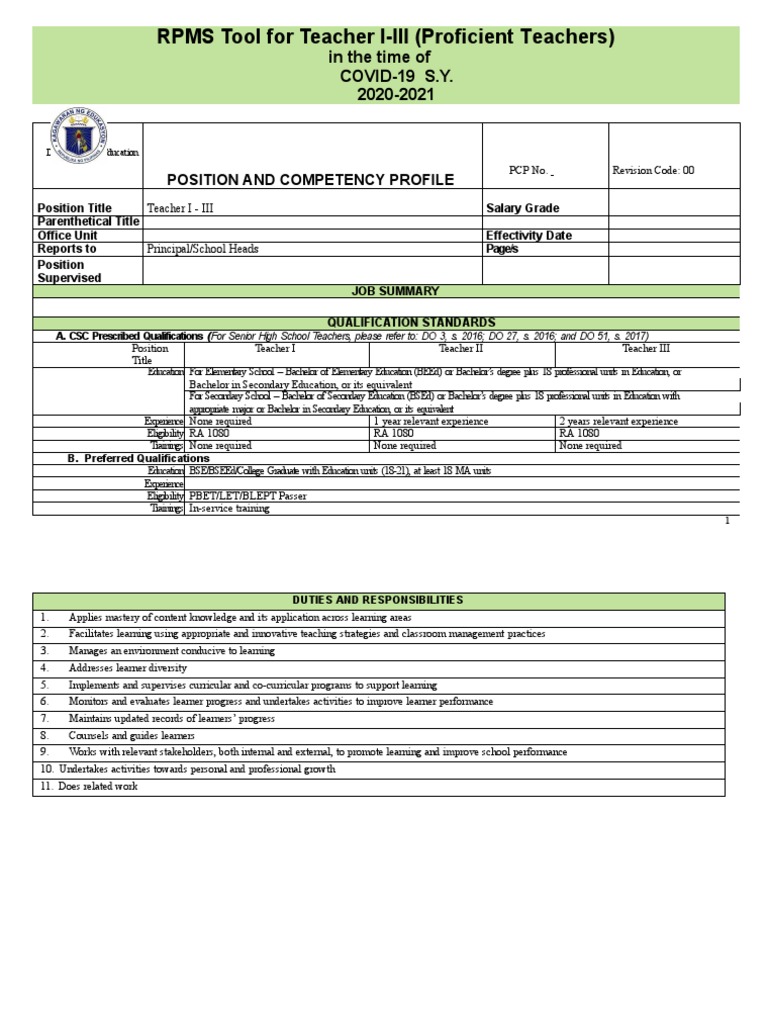 RPMS Tools Sy 2020-2021 | PDF | Educational Technology | Teachers