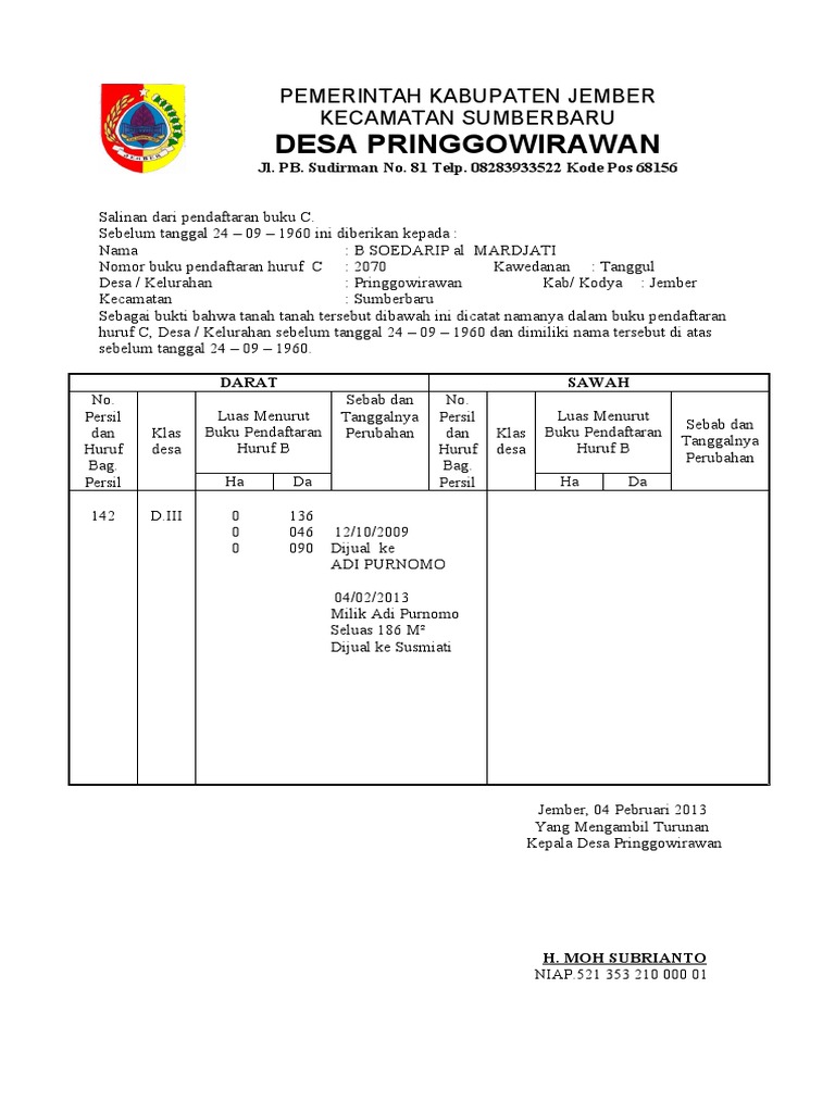 Salinan Pendaftaran Buku C | PDF