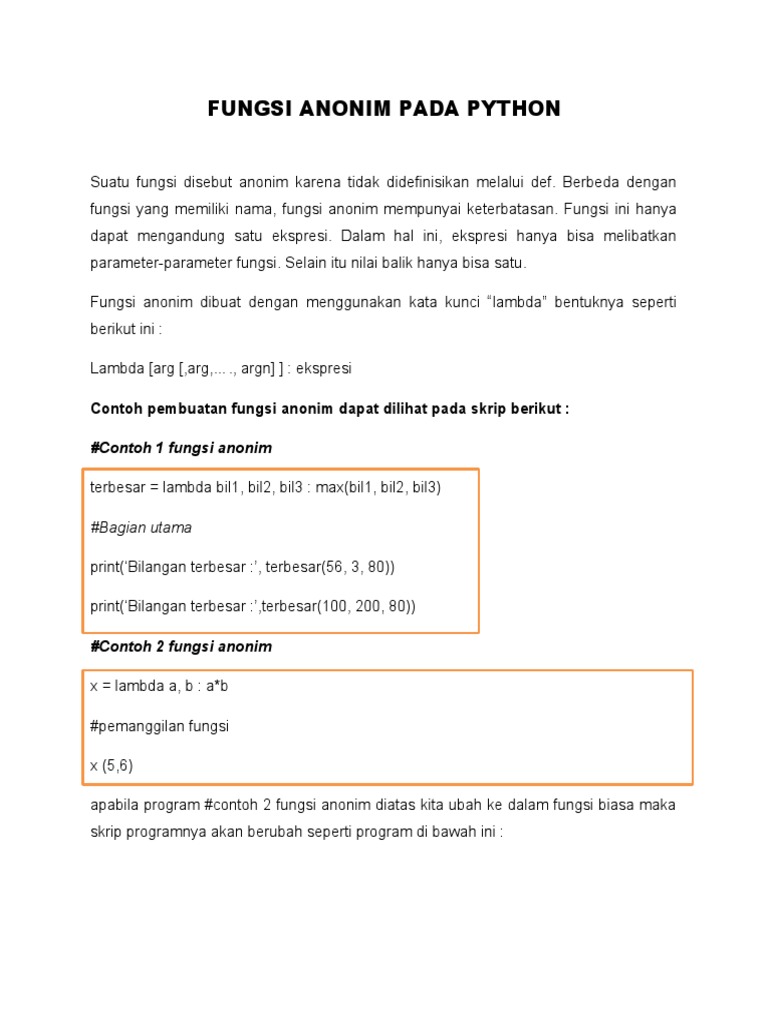 Fungsi Anonim Pada Python | PDF