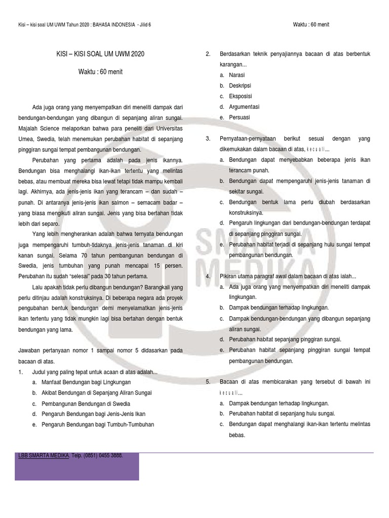 Kisi UM UWM 2020 - BHS INDO Jilid 6 | PDF