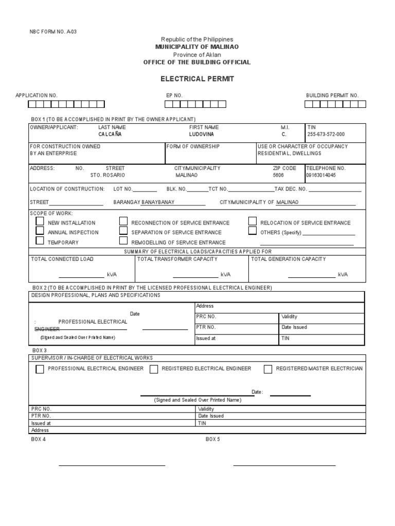 Electrical Permit Application Malinao | PDF | Business