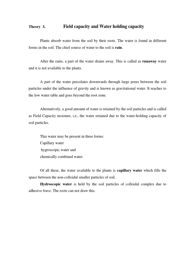 Field Capacity vs Water Holding Capacity | PDF | Science & Mathematics