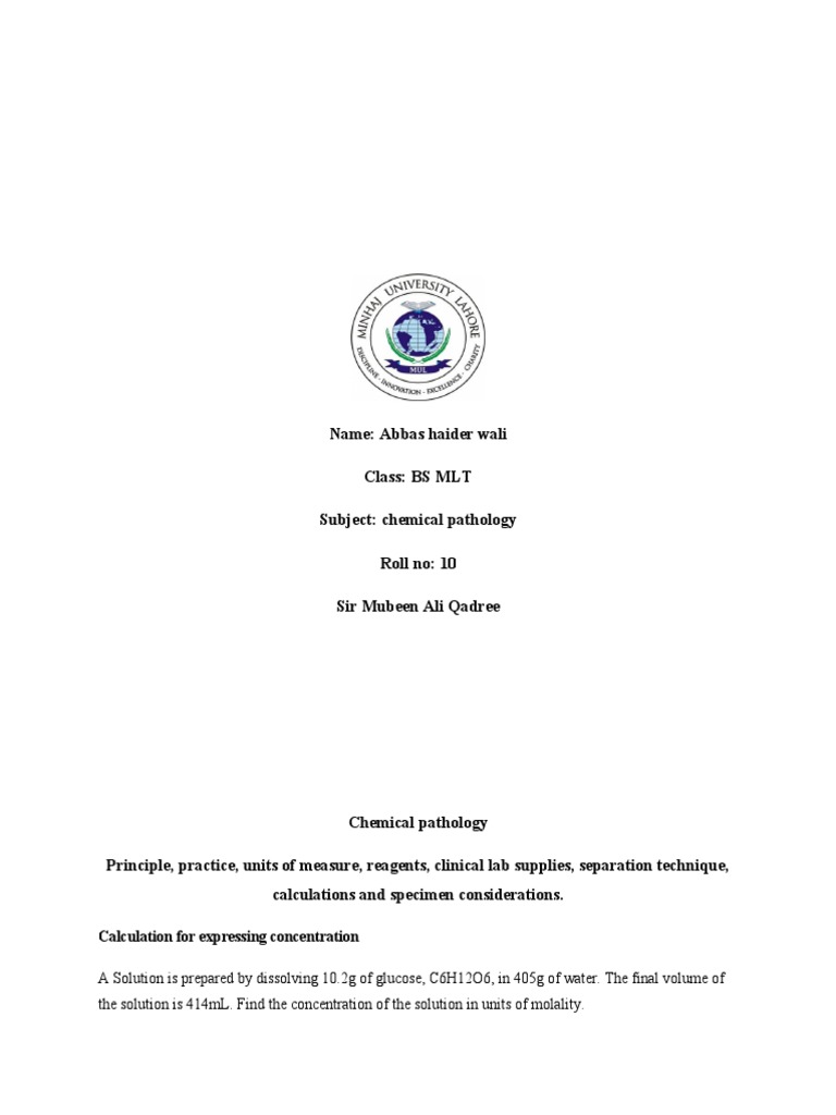 Chemical Pathology | PDF | Solution | Chemistry