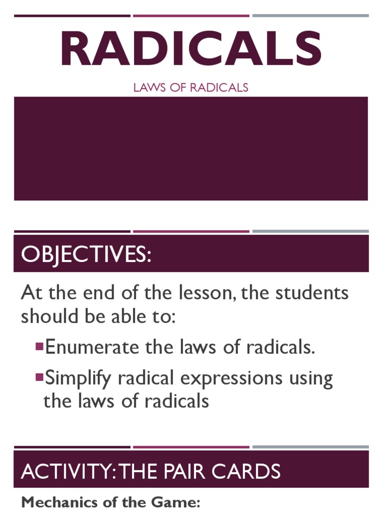 Laws of Radicals | PDF | Teaching Mathematics | Science