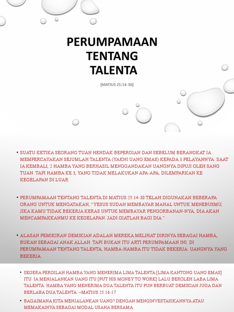 Makna Perumpamaan Talenta Matius 25 | PDF | Pengembangan Diri | Agama ...