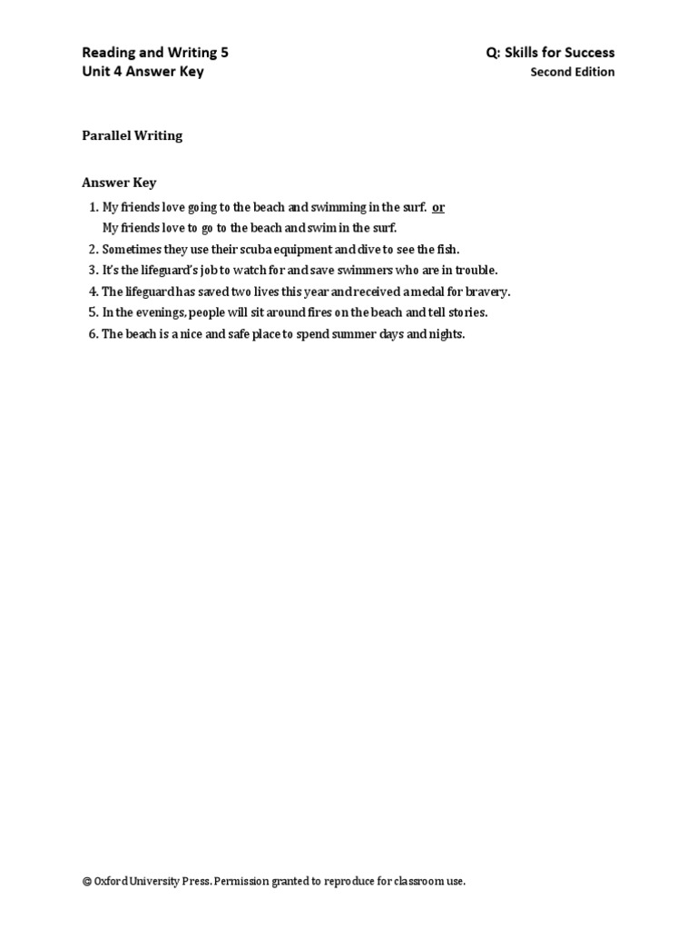 Reading and Writing 5 Q: Skills For Success Unit 4 Answer Key | PDF