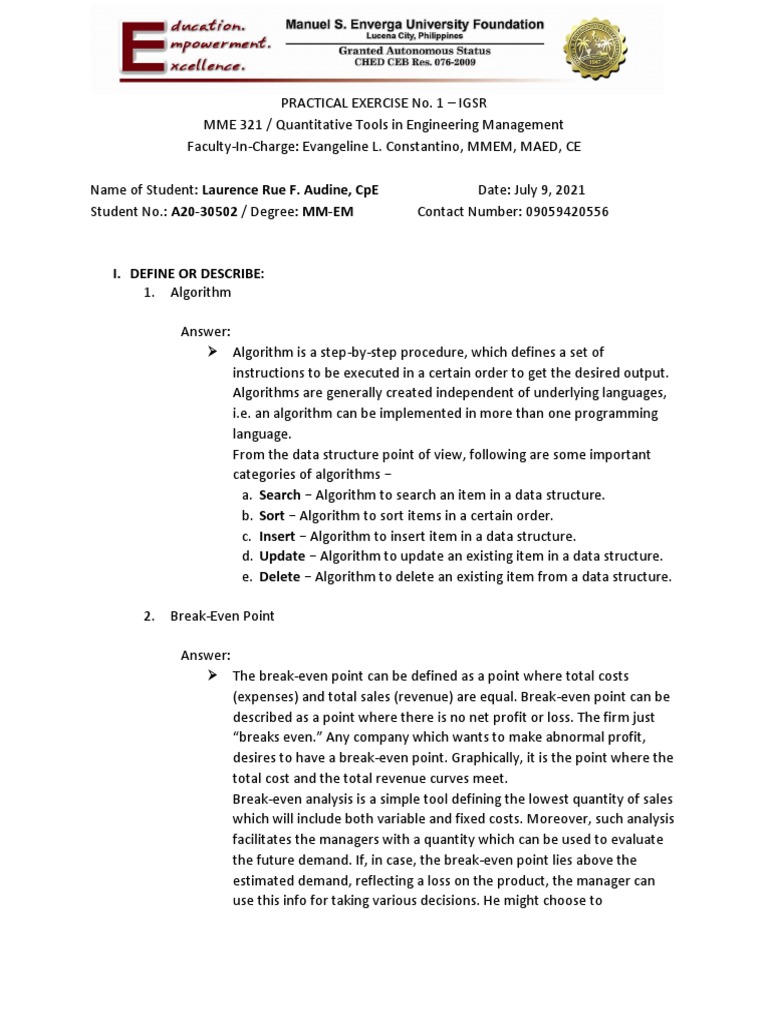 Audine - Laurence Rue - MME - 321 - Practical - Exercises No - 1 | PDF ...