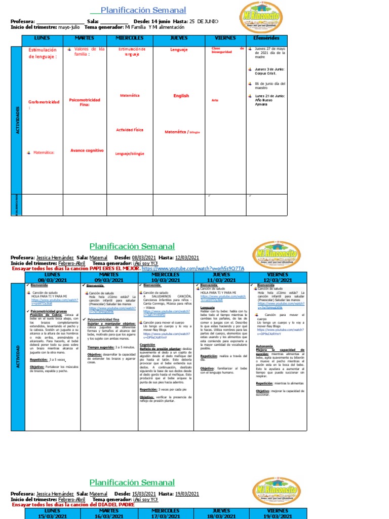 Planificación Semanal MARZO | PDF | Dibujo | Educación de la primera ...