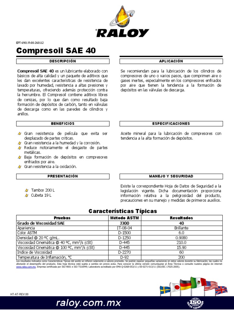 Raloy Compresoil SAE 40 | PDF | Lubricante | Sustancias químicas