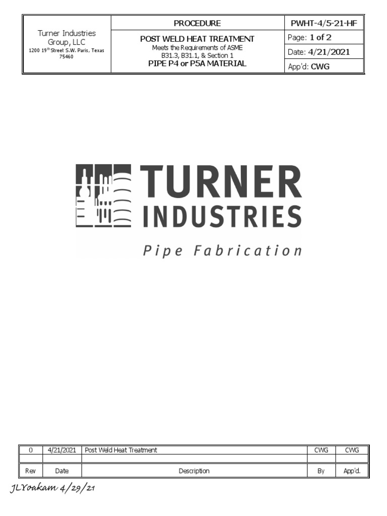 Post Weld Heat Treatment Procedure for P4 and P5A Pipe Materials ...