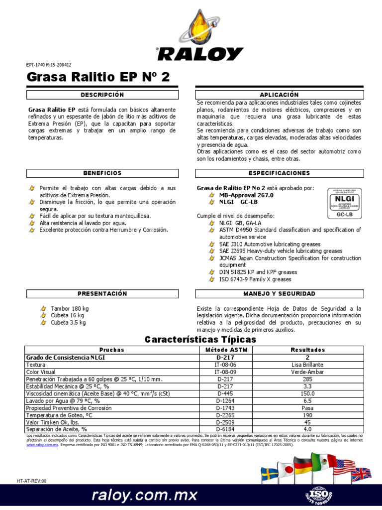 Raloy Grasa Ralitio EP No 2 | PDF | Lubricante | Materiales