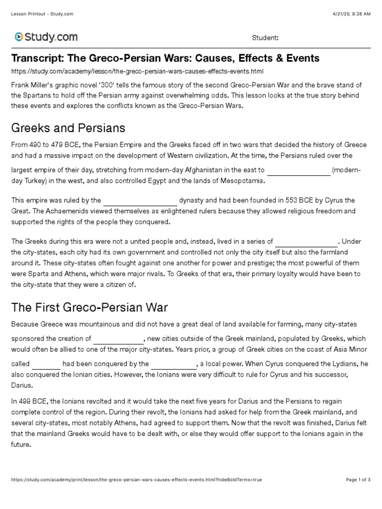Greco-Persian Wars: Causes & Impact | PDF | Greco Persian Wars ...