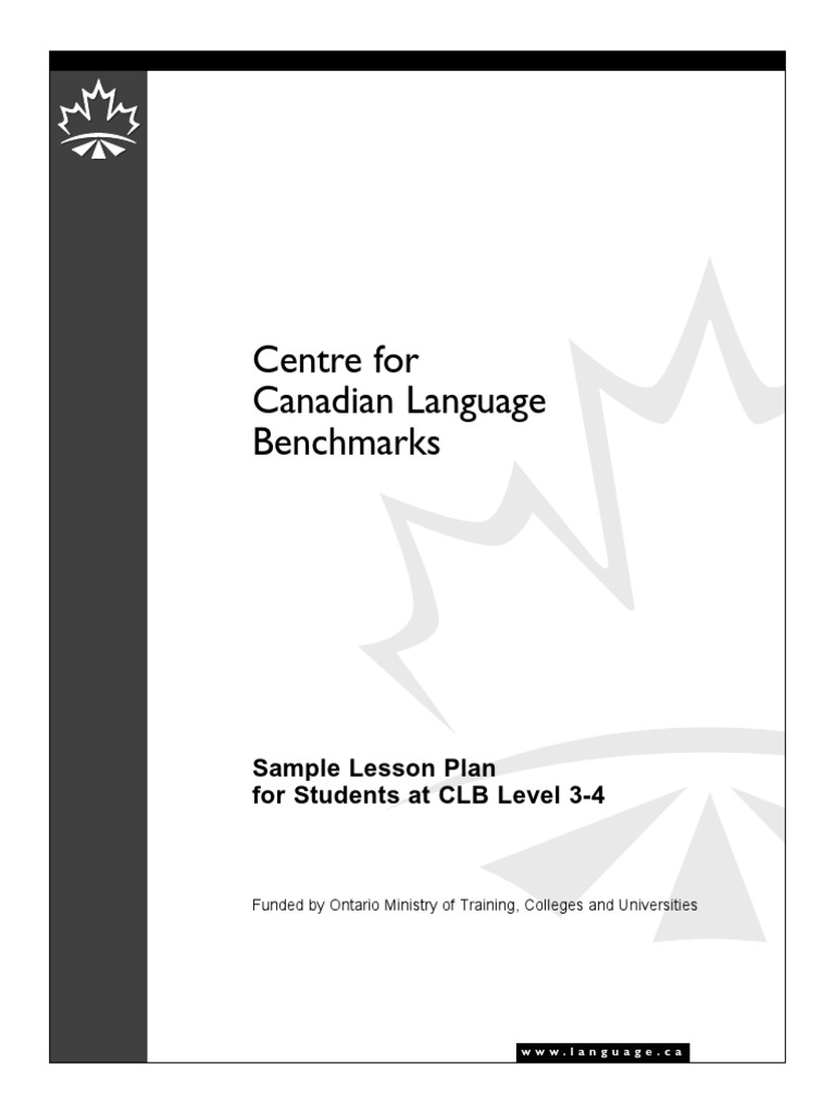Centre For Canadian Language Benchmarks: Sample Lesson Plan For ...