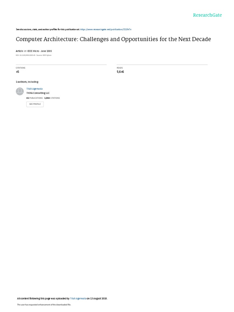 Computer Architecture: Challenges and Opportunities For The Next Decade ...
