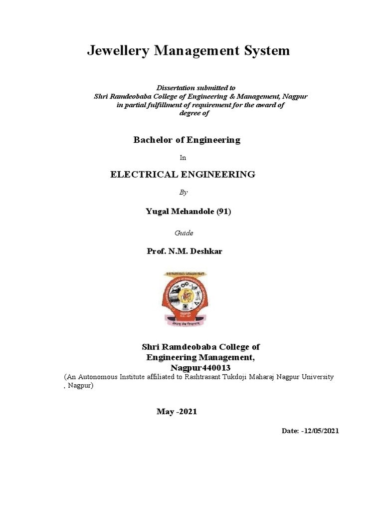 Jewellery Management System: Bachelor of Engineering | PDF | Software ...