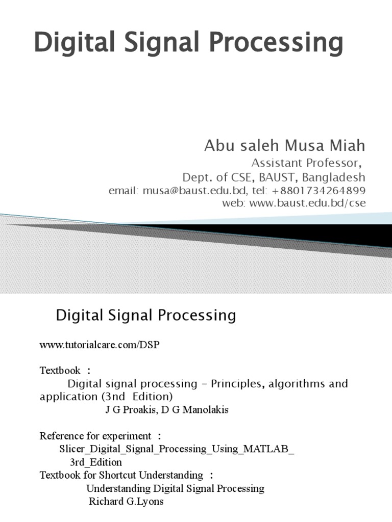 Slide-1 Introduction To Signal Processing | PDF | Sampling (Signal ...