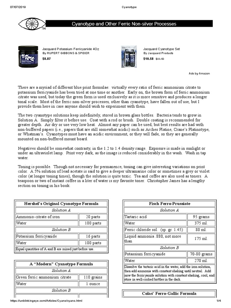 Cyanotype - Fórmulas | PDF | Atoms | Chemical Compounds