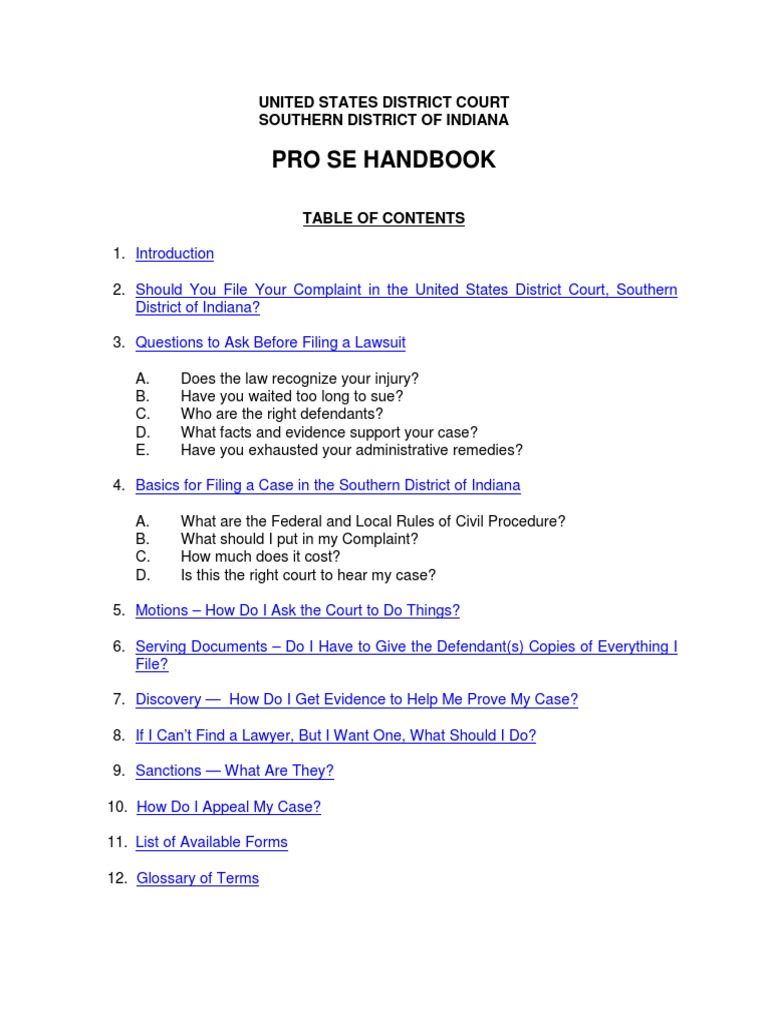 Pro Se Handbook | PDF | Lawsuit | Discovery (Law)