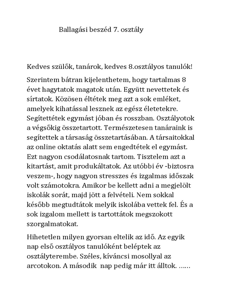 Ballagási Beszéd | PDF
