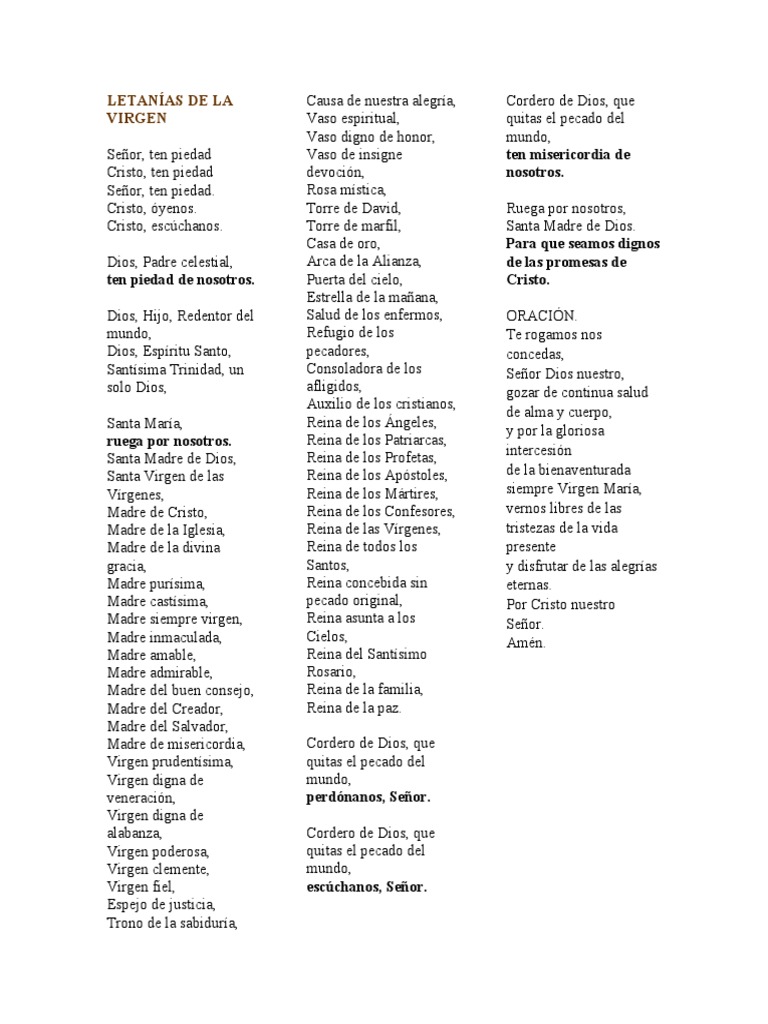 Letanías de La Virgen | PDF | María, madre de Jesús | Cordero de Dios
