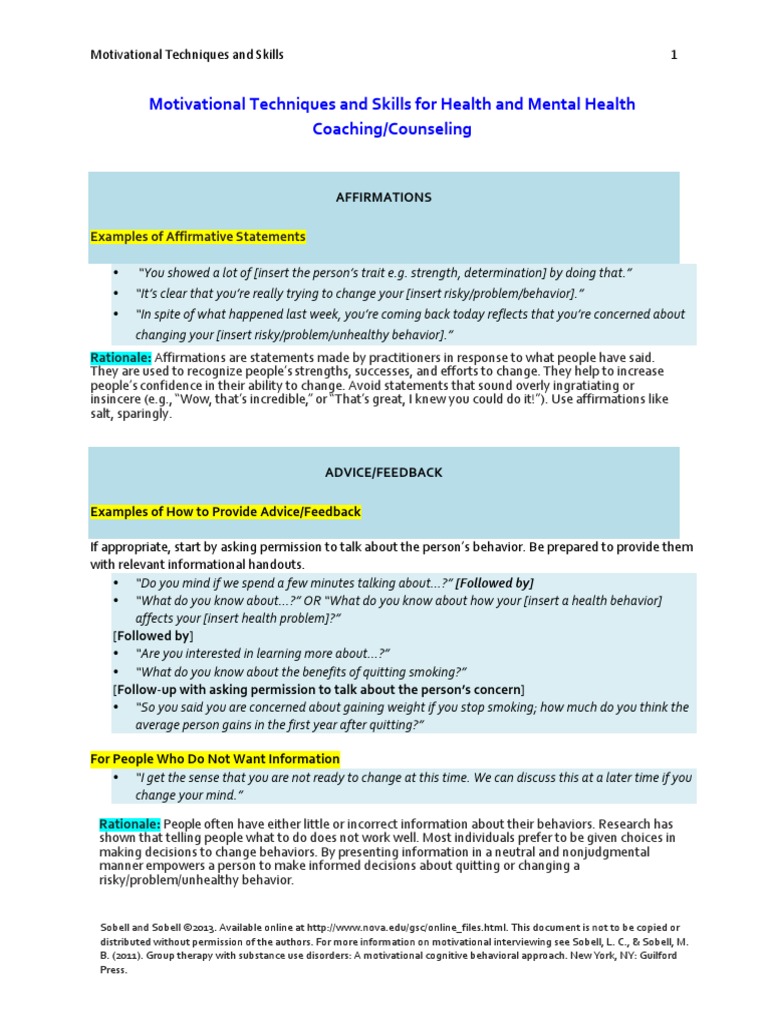 Mi Techniques Skills | Download Free PDF | Motivation | Motivational