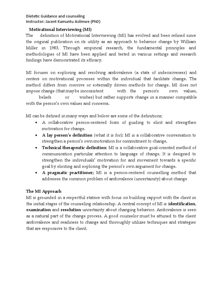 Motivational Interviewing Definition Principles Approach LectIII | PDF ...