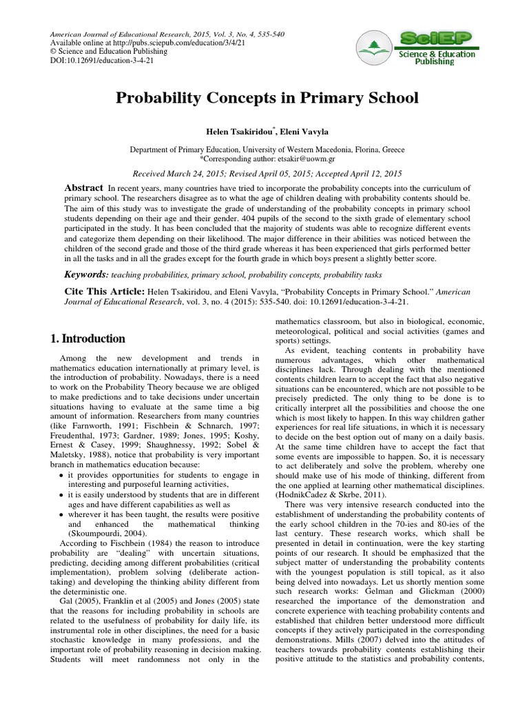 2015-Probability Concepts in Primary School | PDF | P Value | Schools
