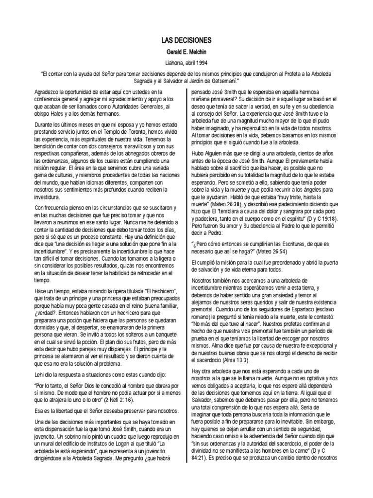 Melchin - LAS DECISIONES - Liahona Abr 1994 | PDF | Muerte | José Smith