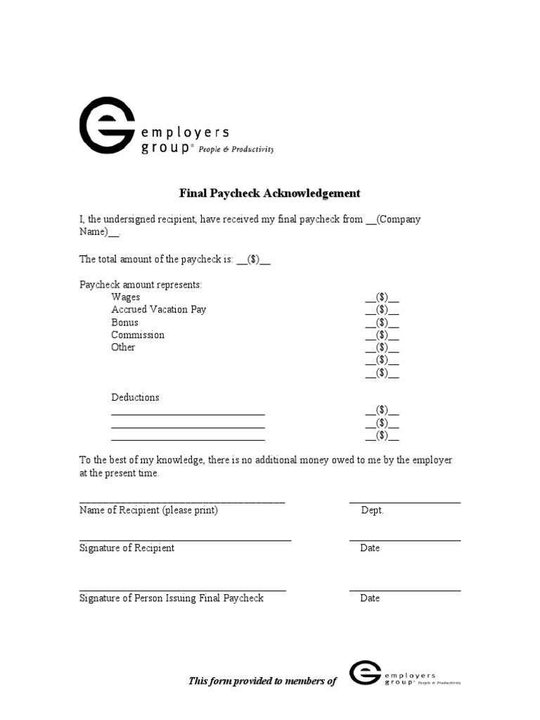 Helpline-Termination FinalPaycheckAcknowledgement | PDF | Finance ...