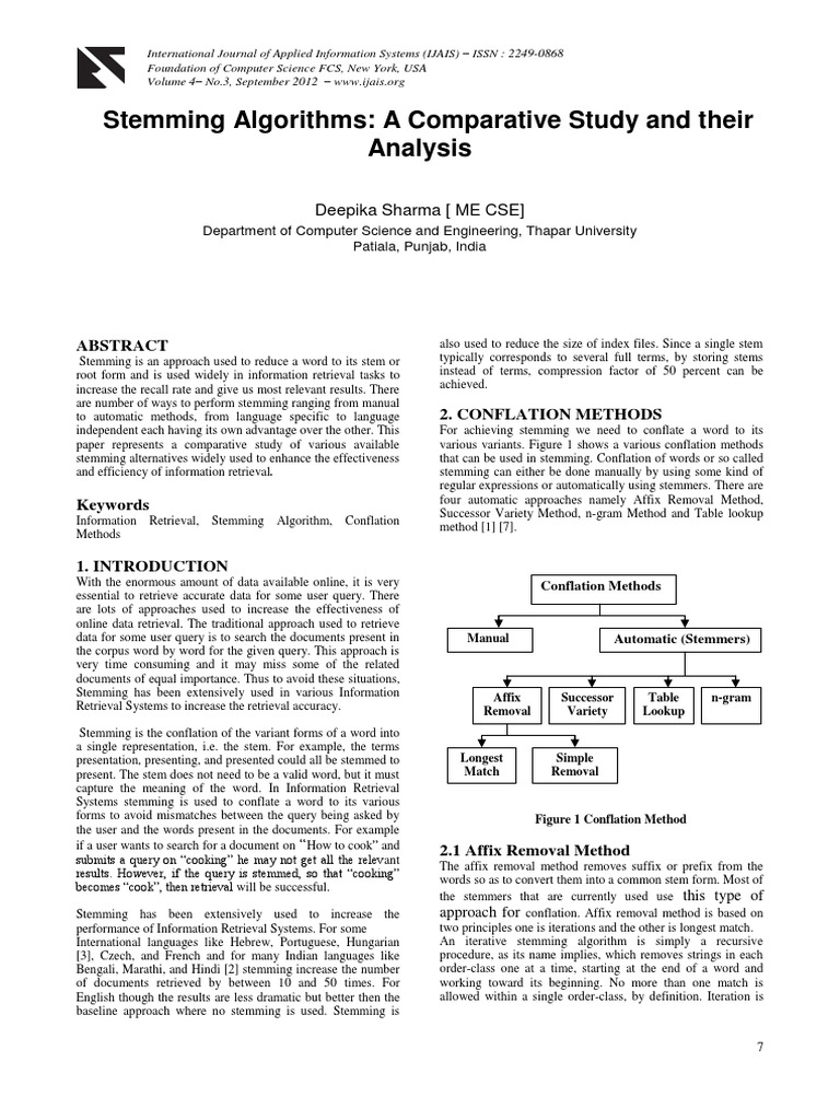 Stemming Algorithms: A Comparative Study and Their Analysis: Deepika Sharma (ME CSE) | PDF ...